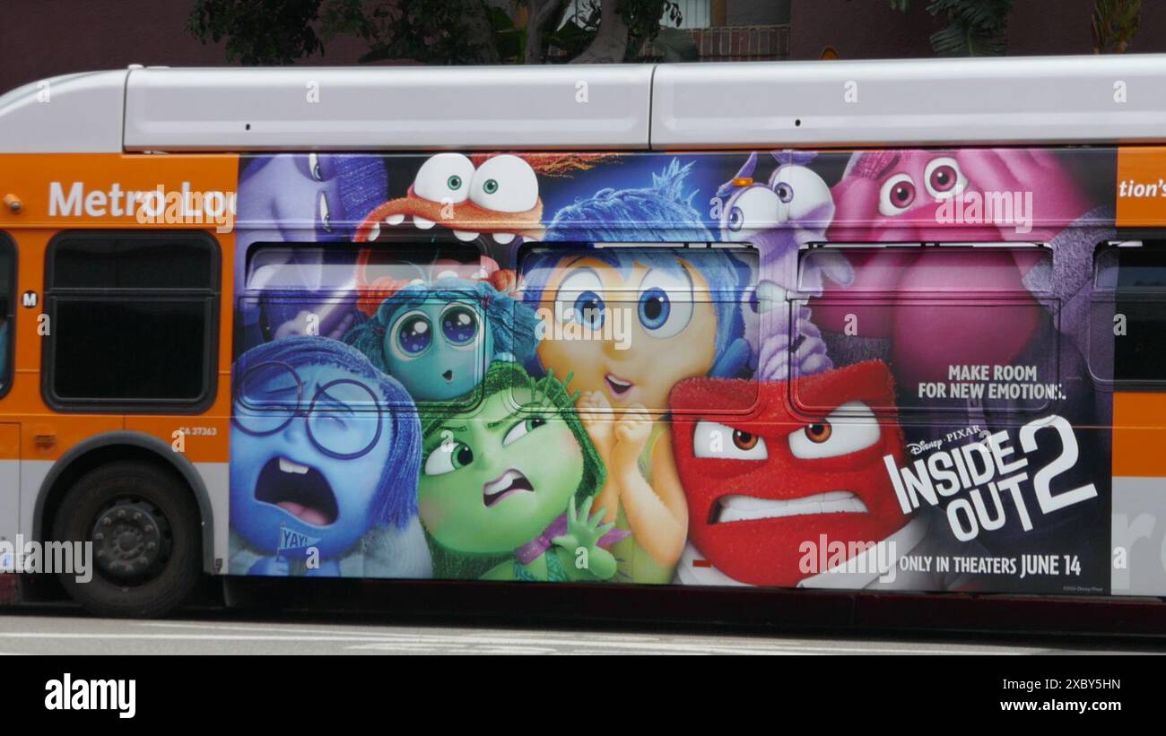 Los Angeles, California, USA12th June 2024 Disney Inside out 2 Bus on ...