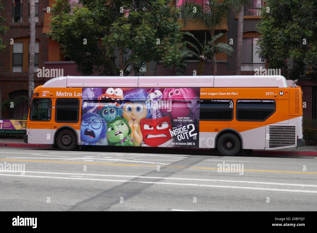 Los Angeles, California, USA12th June 2024 Disney Inside out 2 Bus on ...