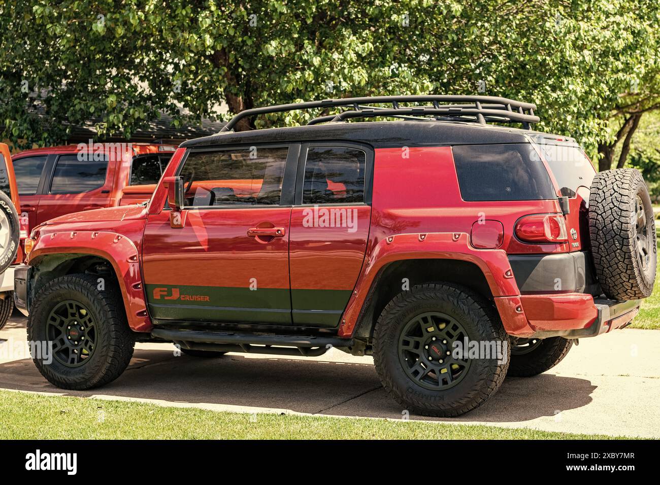 Dallas, USA - April 24, 2023: Toyota FJ Cruiser SUV lateral view red ...