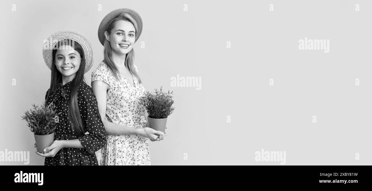 Mother and daughter kid banner, copy space, isolated background ...