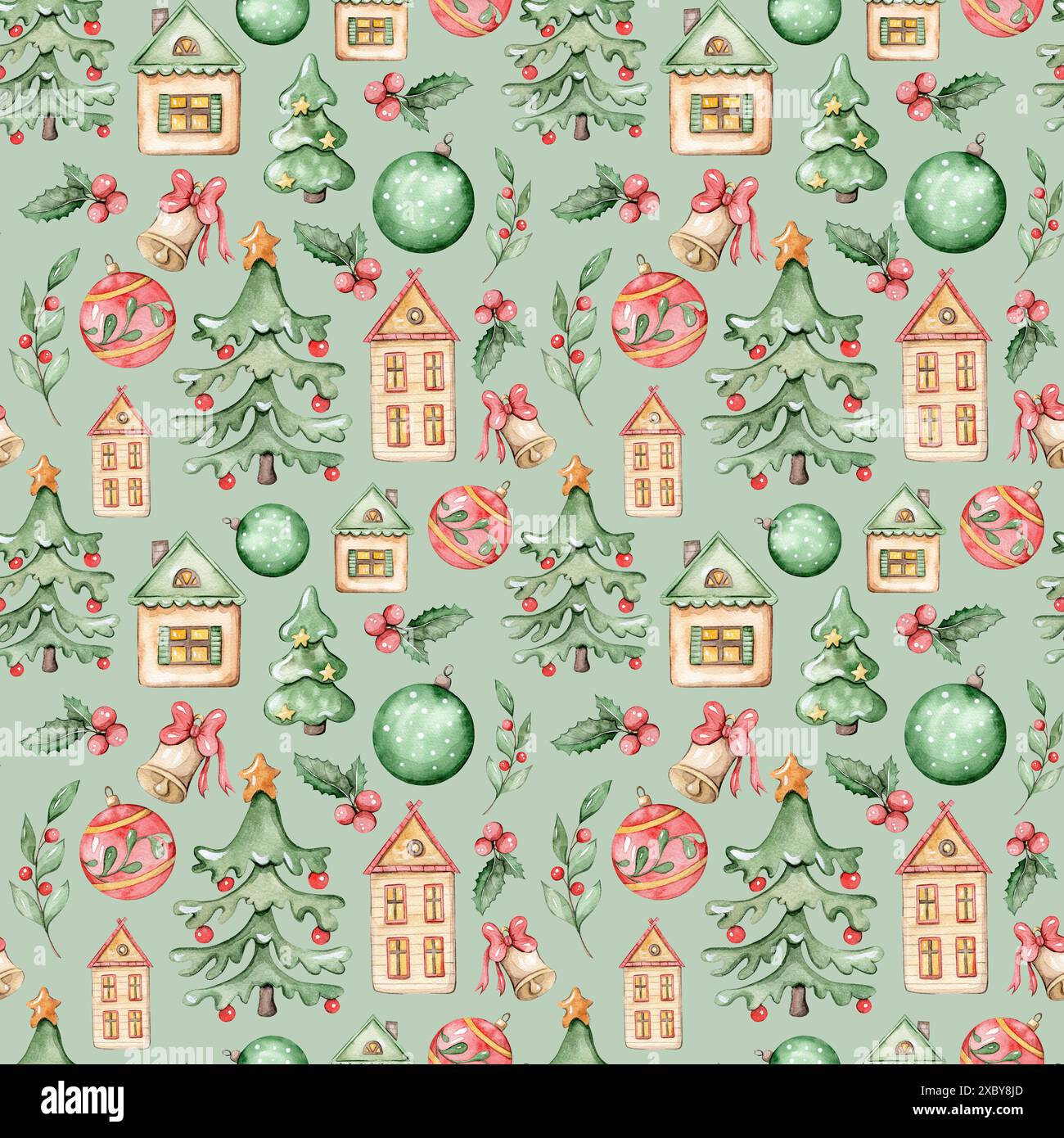 Watercolor christmas seamless pattern trees hi-res stock photography ...