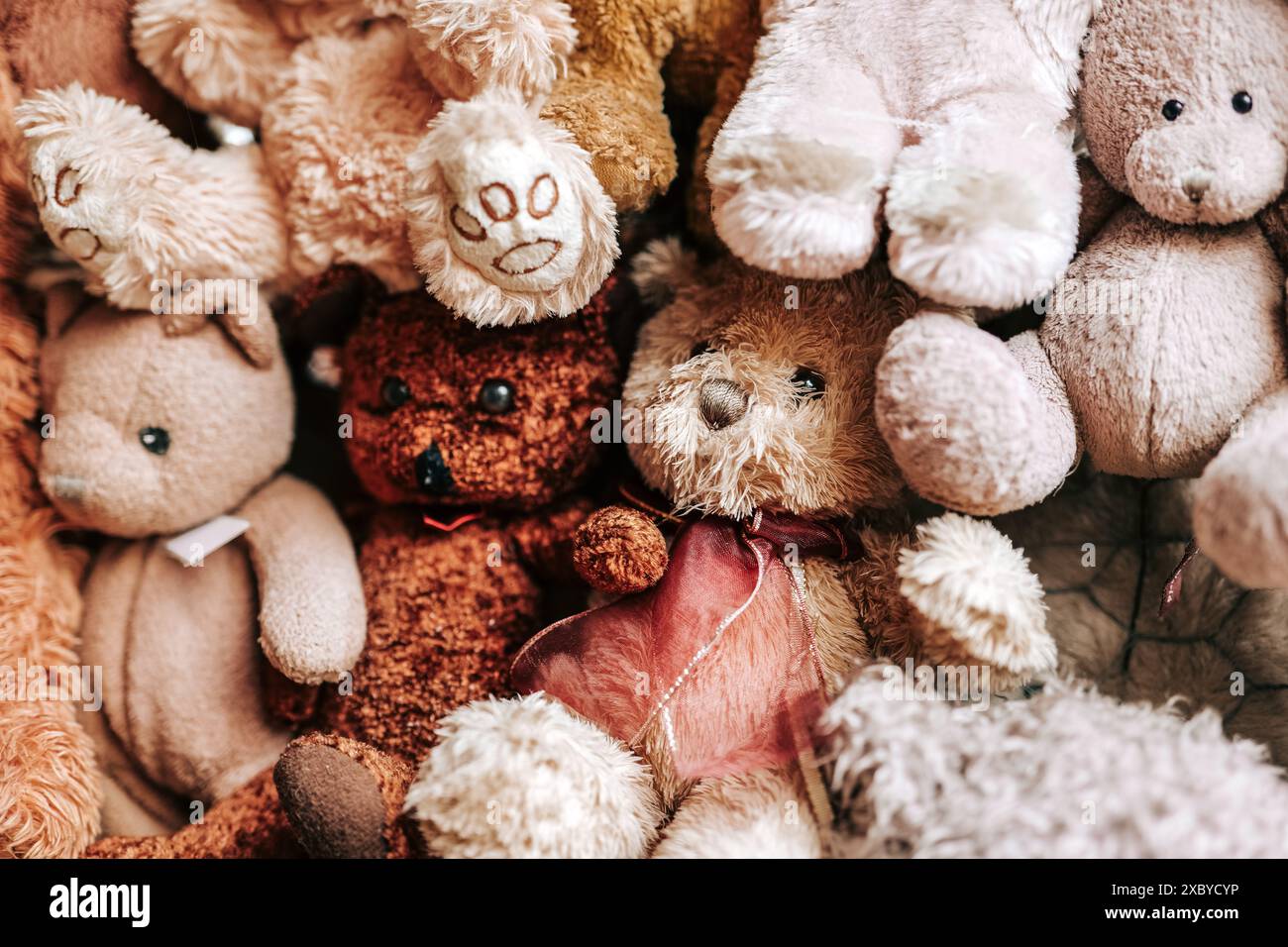 Teddy Soft bears toys background in brown, white, beige and gray shades ...