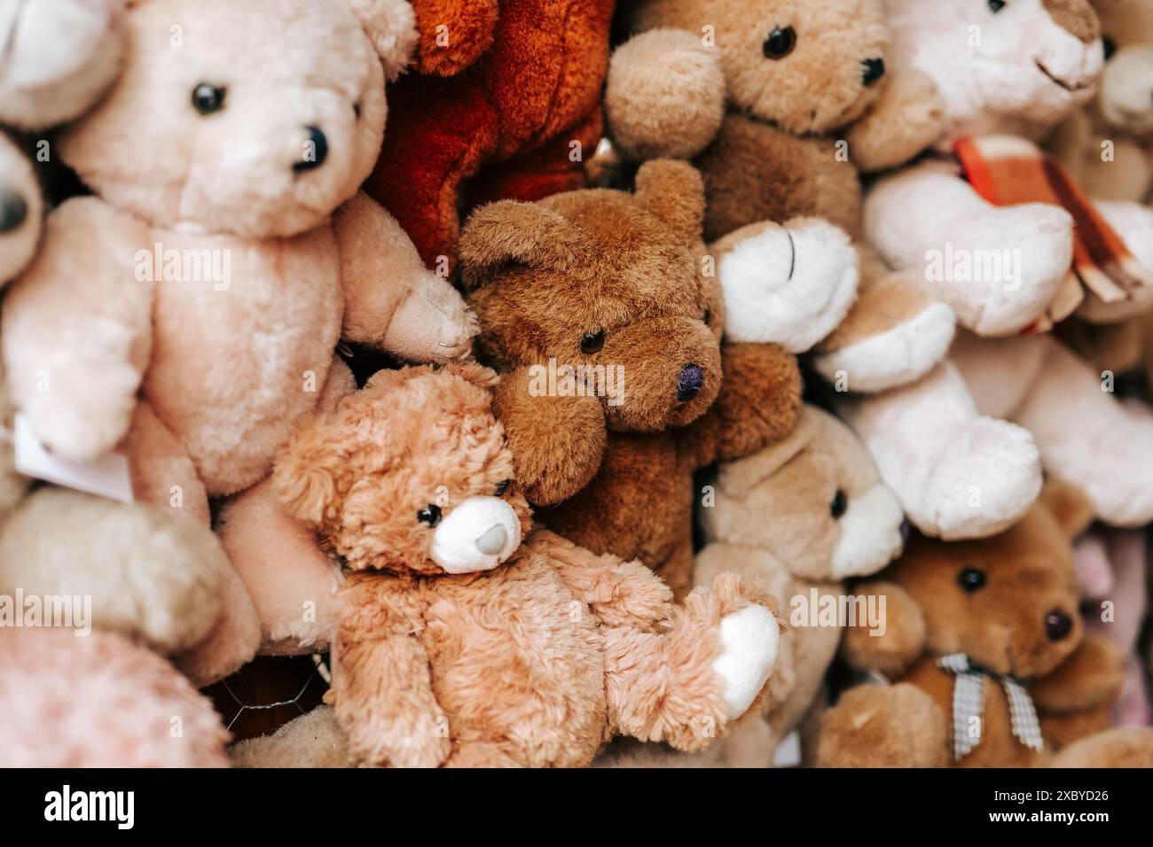 Soft bears toys background in brown, white, beige and gray shades.Teddy ...
