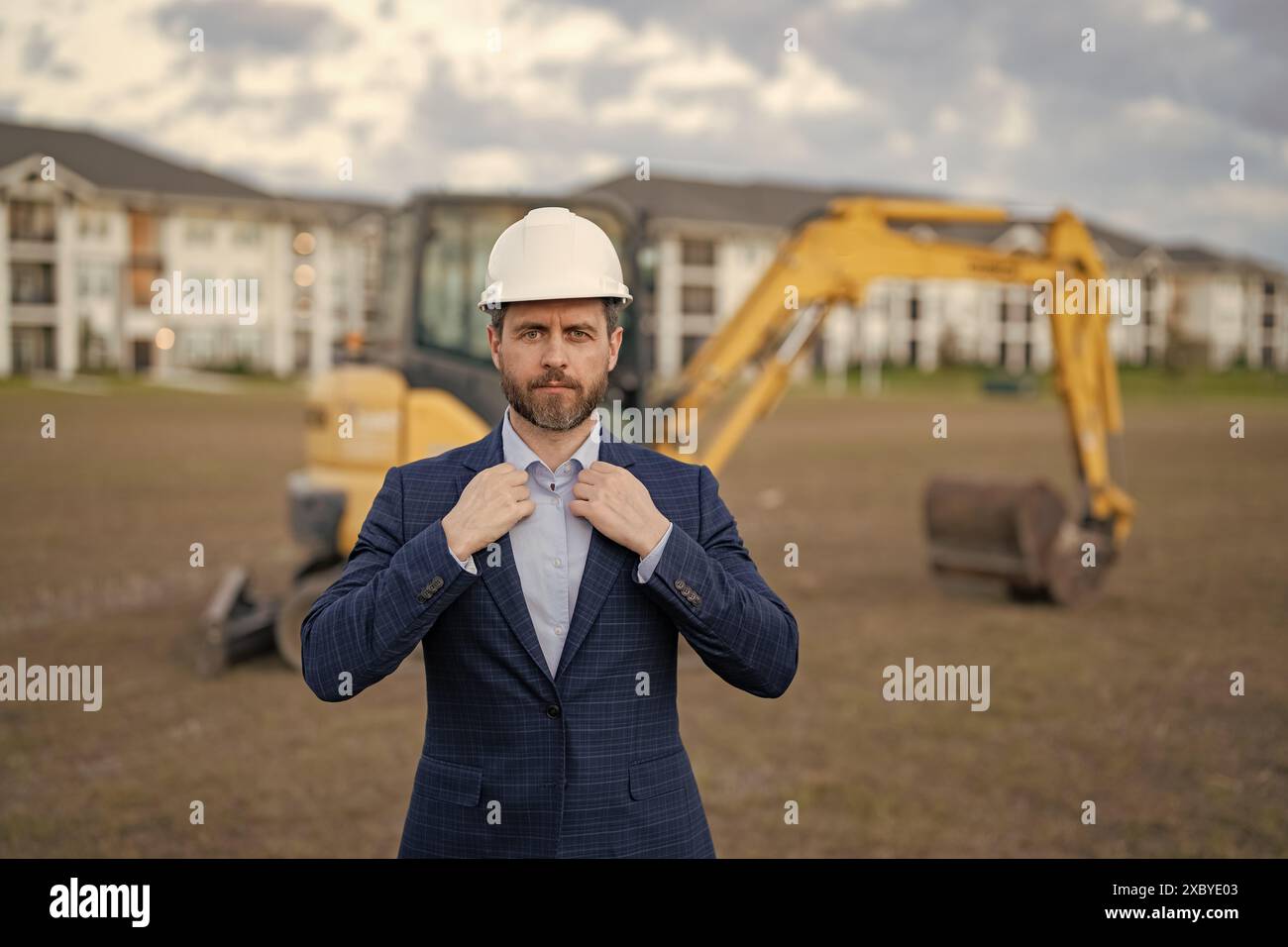 construction business owner at site, copy space. construction business ...