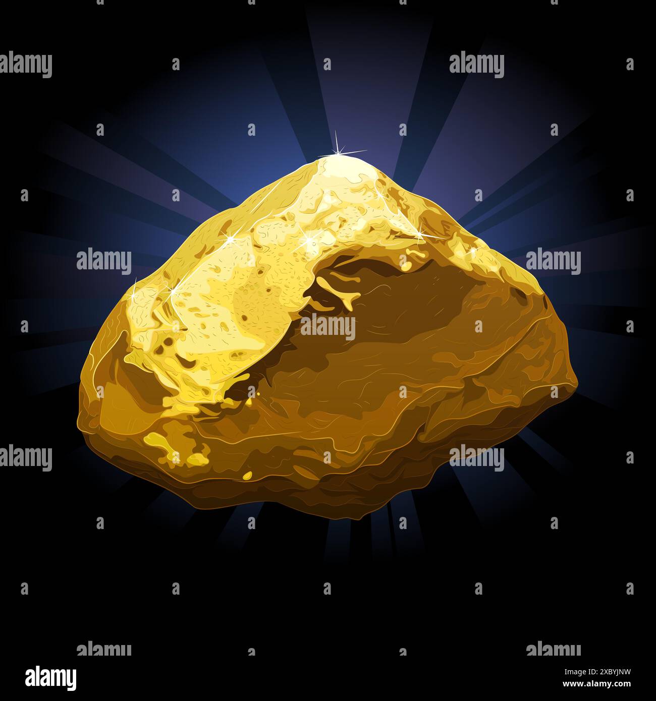 Realistic shiny natural gold nugget on a dark background. Vector ...