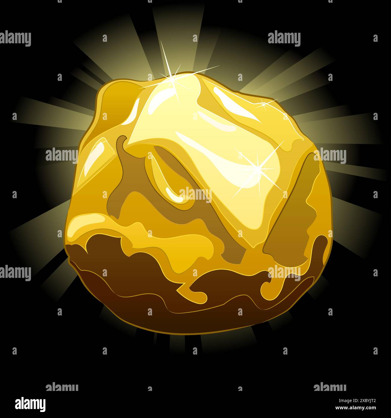 Shiny large natural gold nugget on a dark background. Vector ...