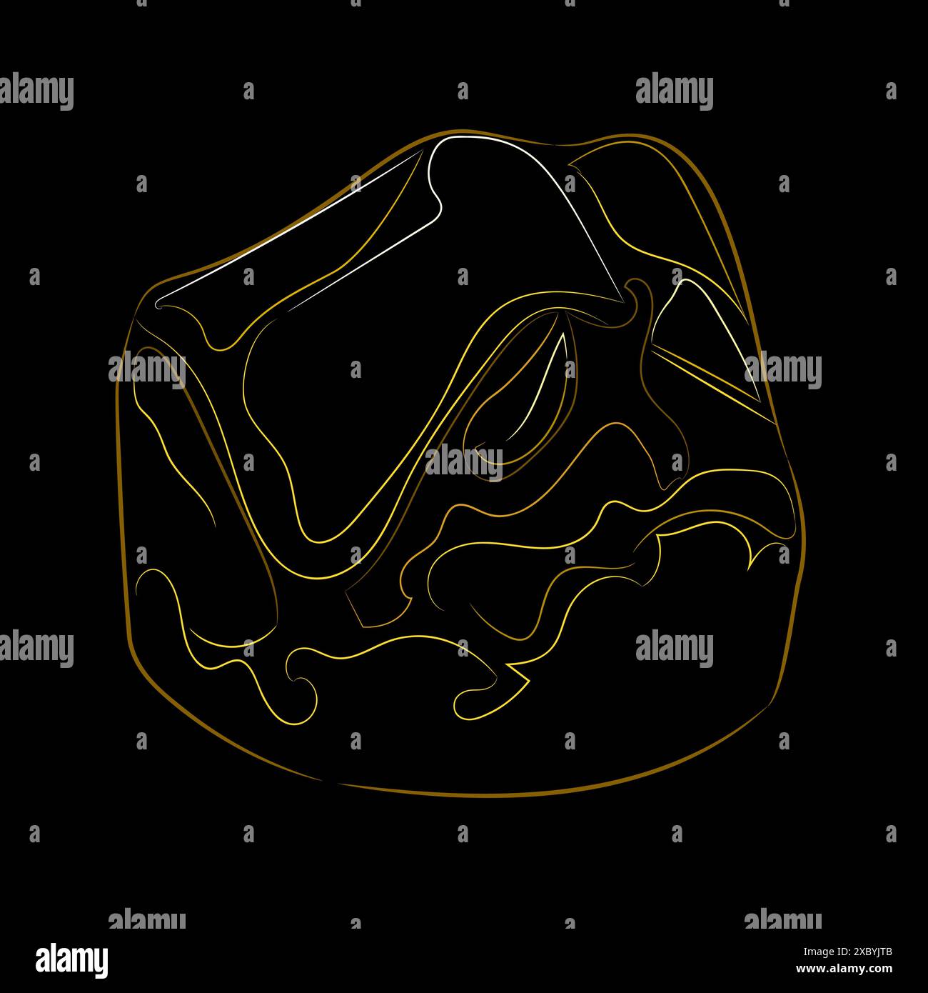 Color line art of natural gold nugget on black background. Vector ...