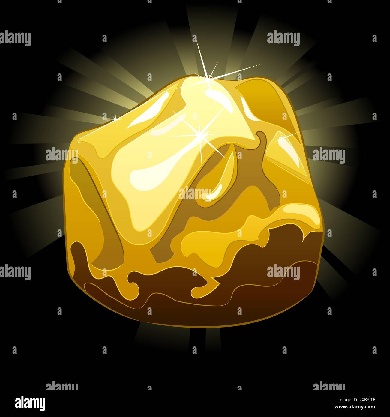 Shiny large natural gold nugget on a dark background. Vector ...