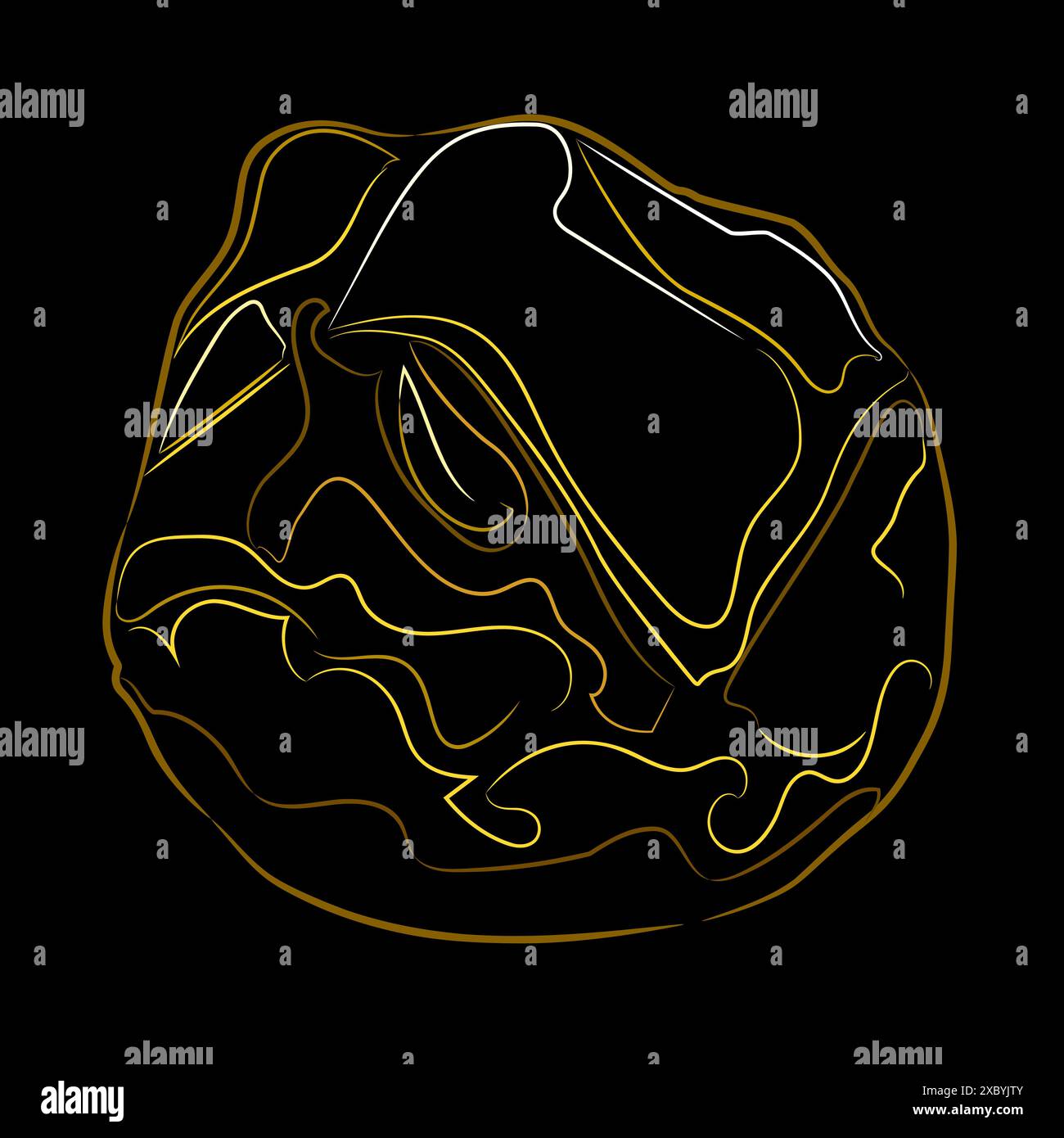 Color line art of natural gold nugget on black background. Vector ...
