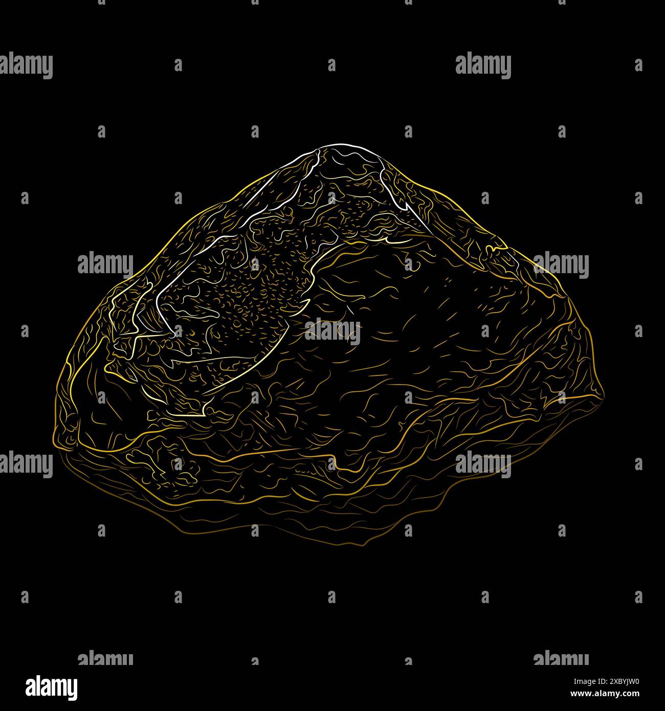 Detailed color line art of natural gold nugget on black background ...