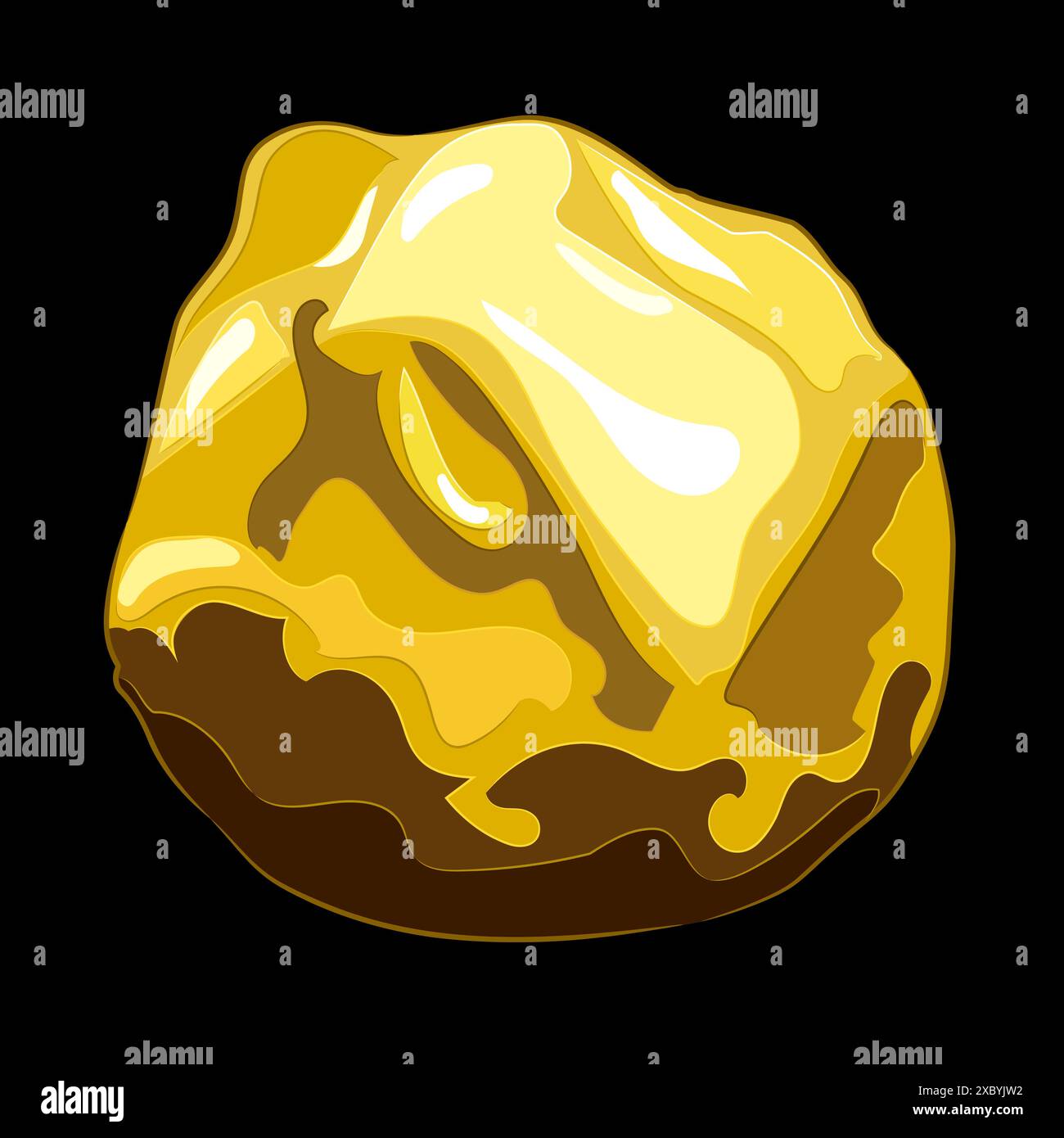 Large natural gold nugget on black background. Vector illustration of a ...