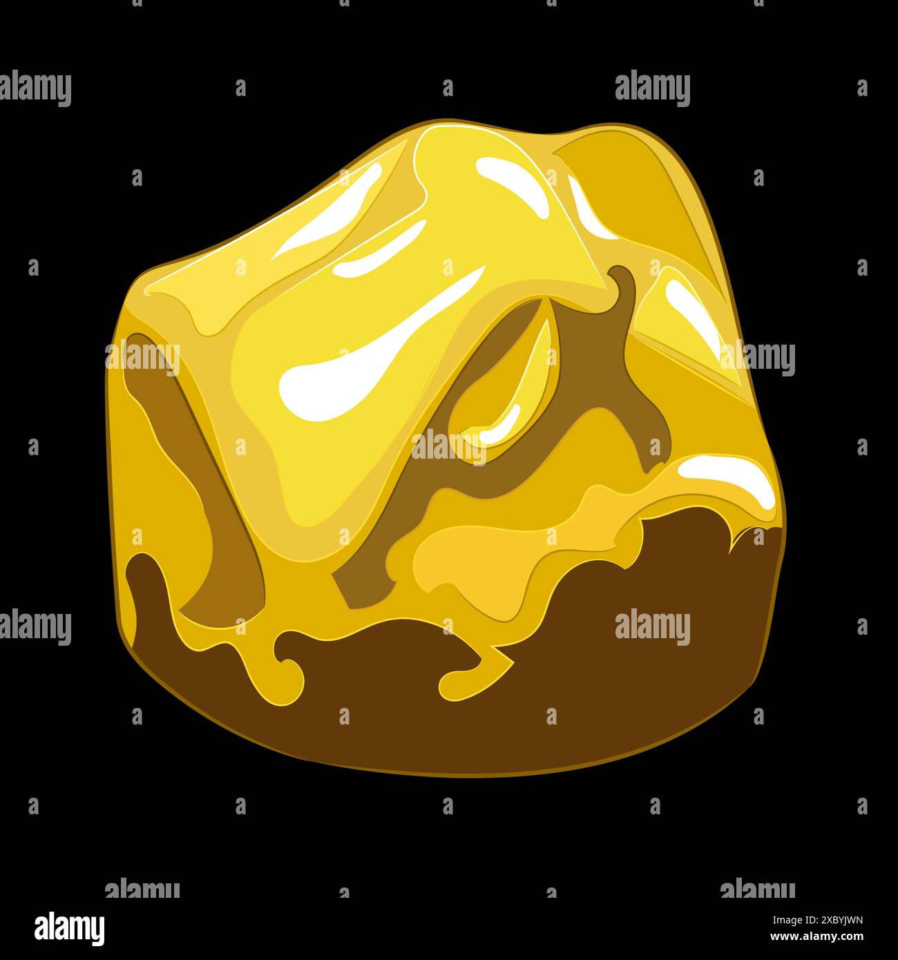 Large natural gold nugget on black background. Vector illustration of a ...
