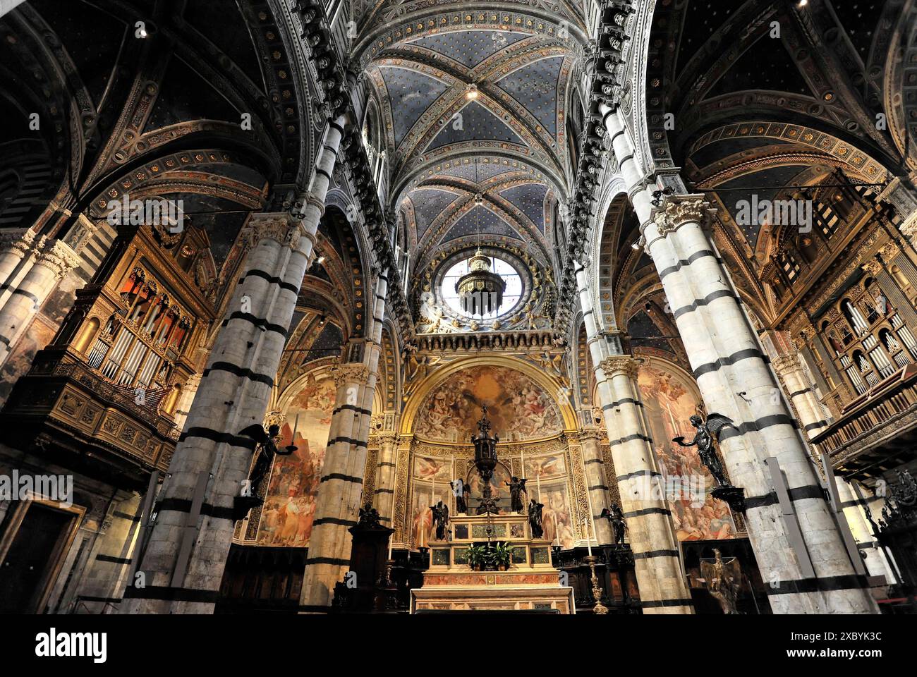 The central nave of the cathedral with its black and white striped ...