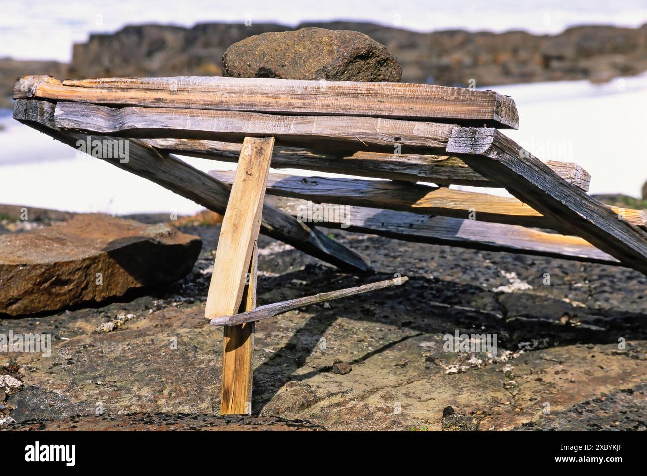 Wooden trap for catching Arctic foxes in Arctic, Svalbard Stock Photo ...