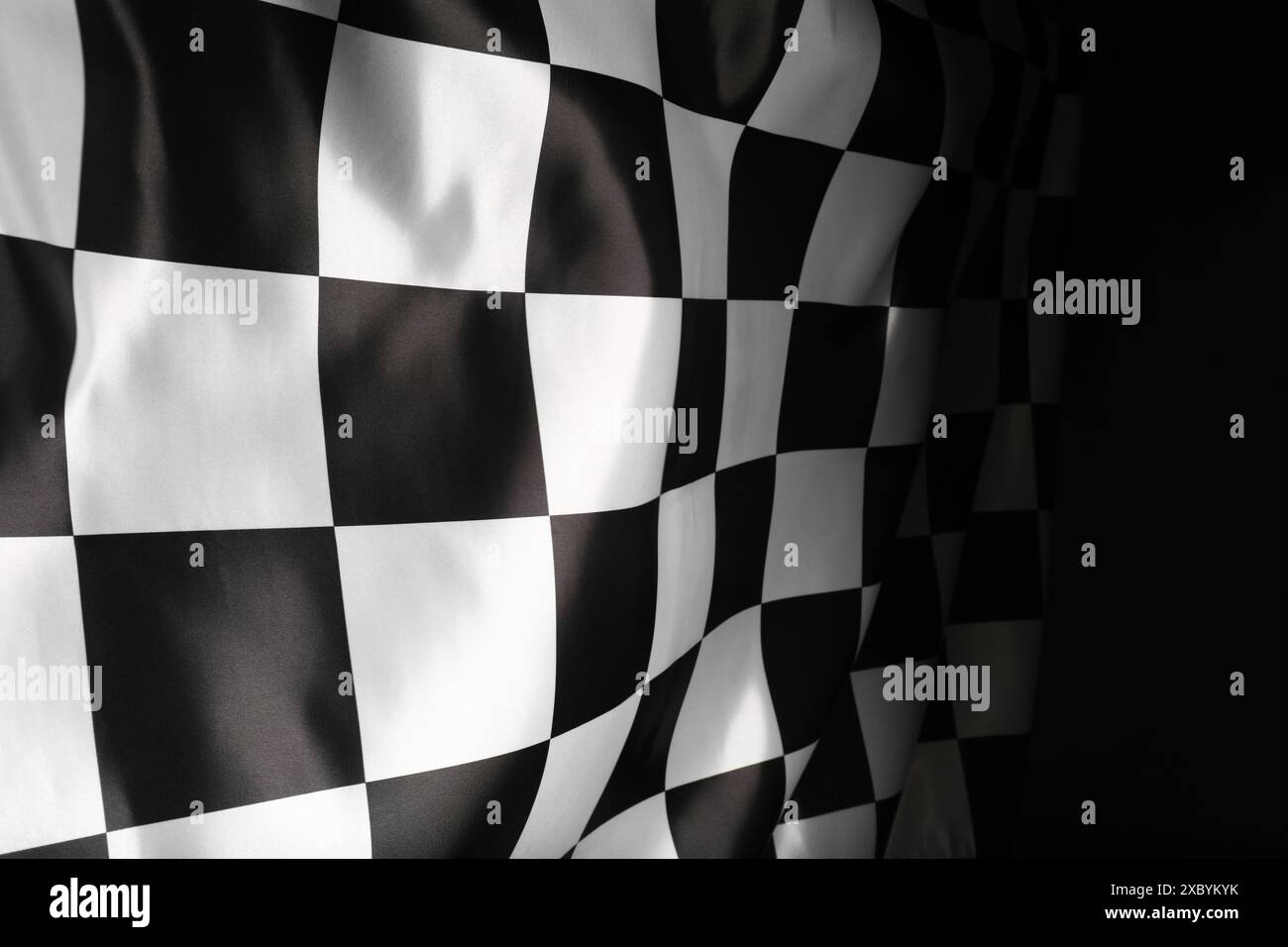 Checkered Flag On Black Background Closeup View Stock Photo Alamy