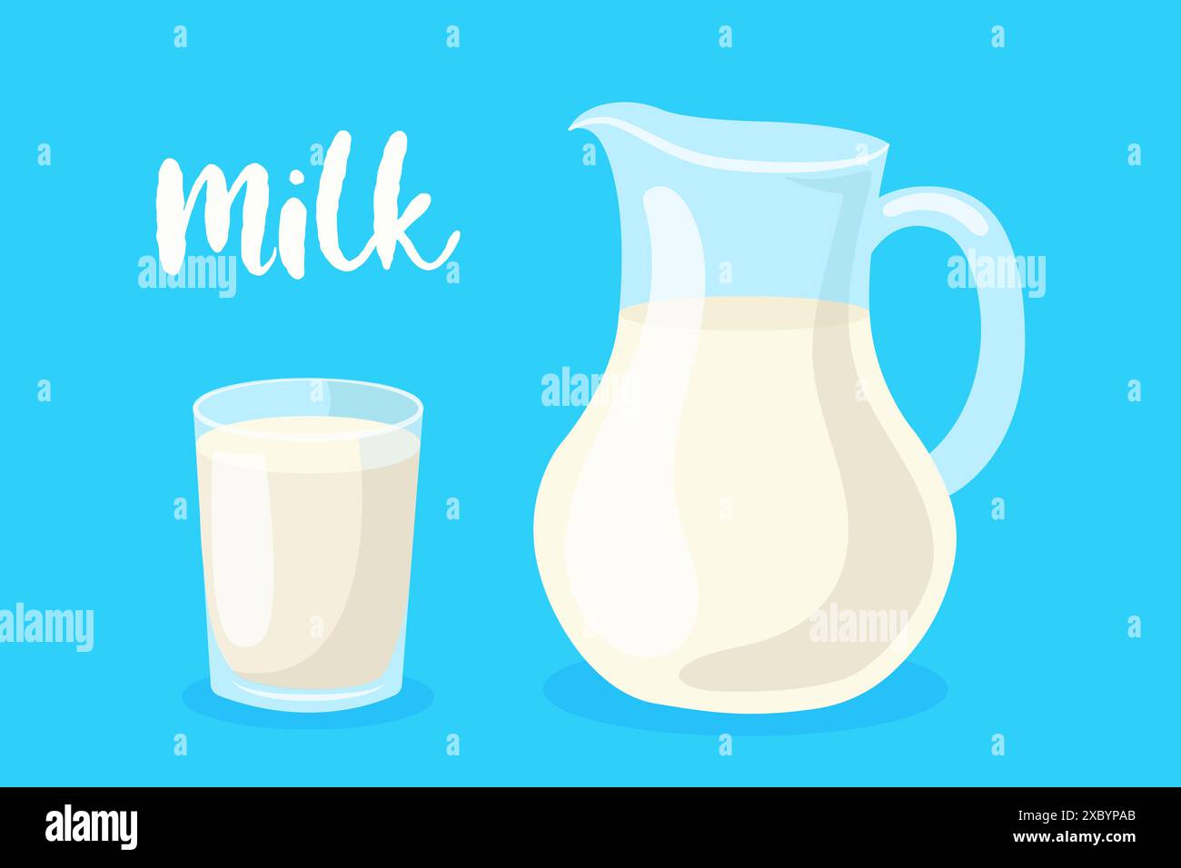 Poster Milk. Jug of milk, glass of milk. Vector illustration in flat ...