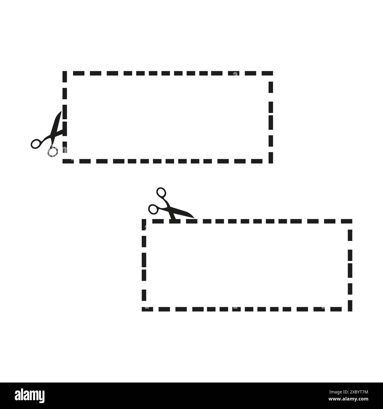 Coupon icon set. Dotted line rectangles. Scissors cutting edges. Vector ...