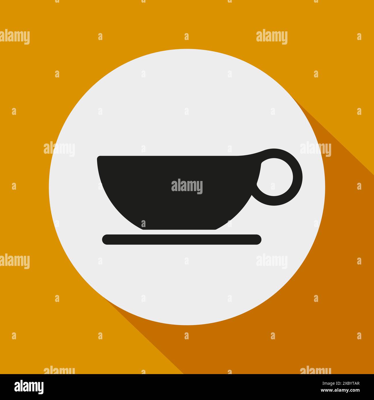 Cup icon vector. Black coffee cup. White circle background. Orange ...