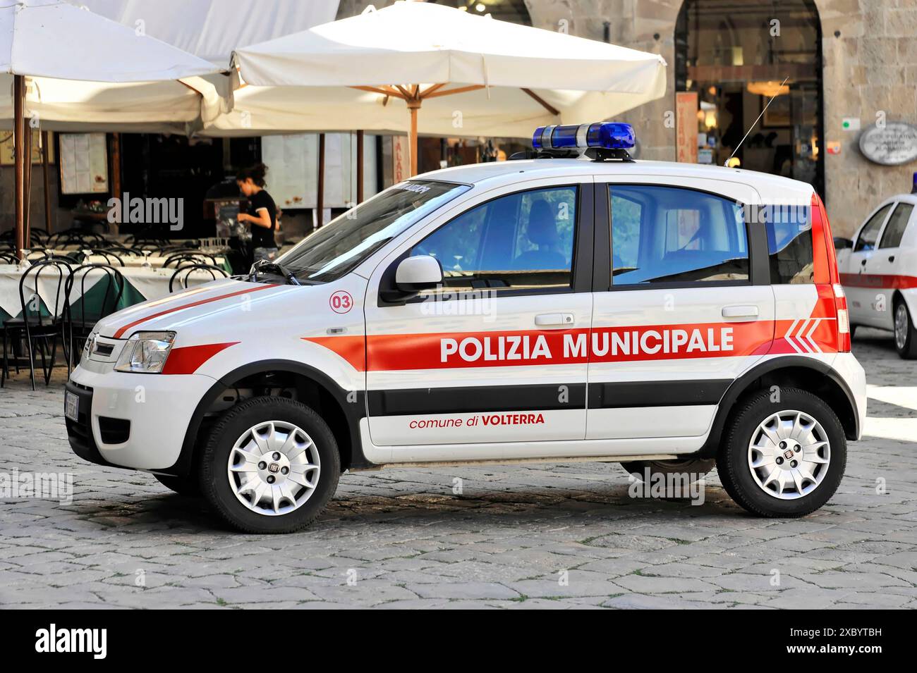Volterra, Tuscany, Italy, Europe, Italian police car in a city square ...