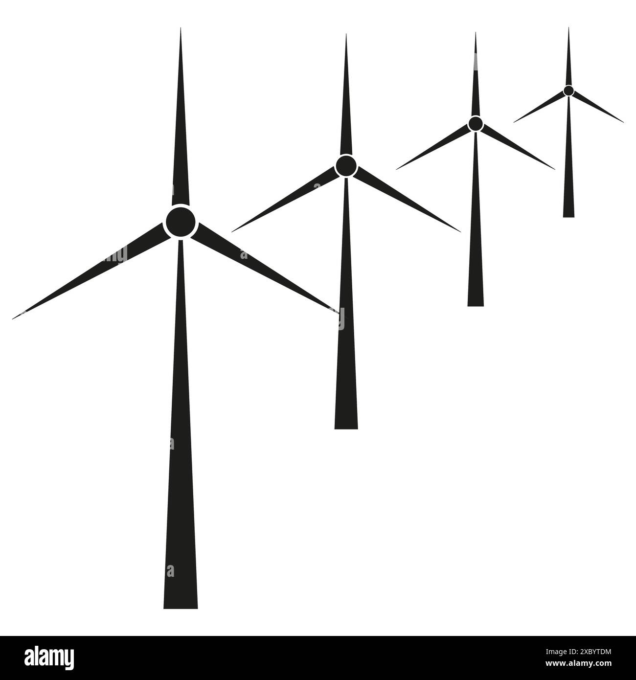 Wind turbines in a row. Black silhouette design. Renewable energy ...
