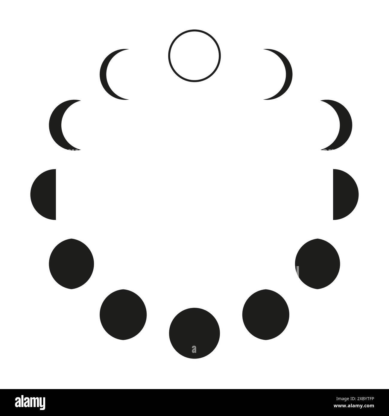 Moon phase vector. Lunar cycle icons. Black and white design. Simple circular shapes Stock ...