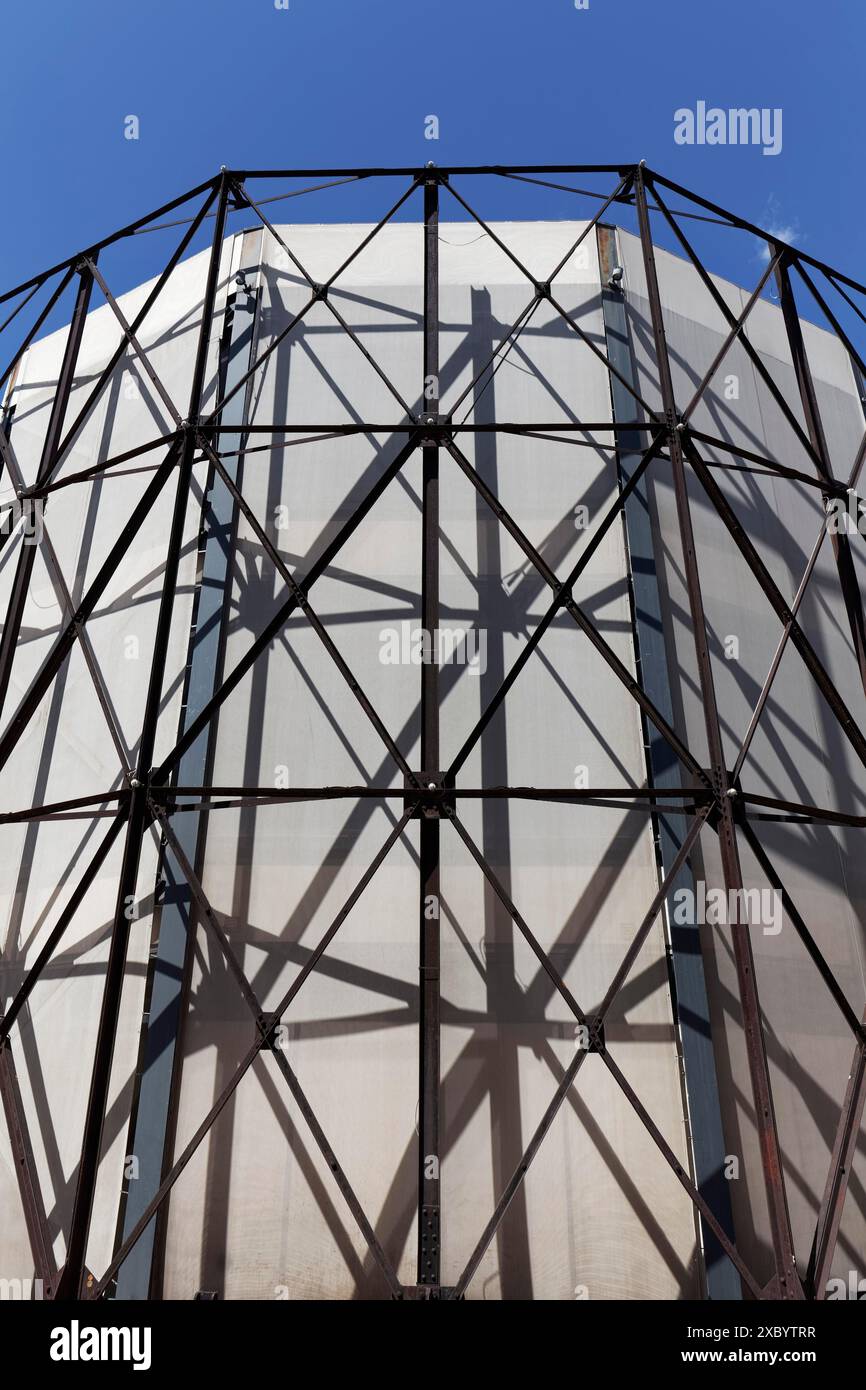 Former gas holder 1, steel skeleton graphic, industrial monument Athens ...
