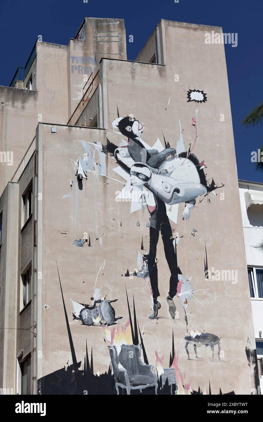 Mural with surreal figures by Greek street artist Vasmou, Psirri ...