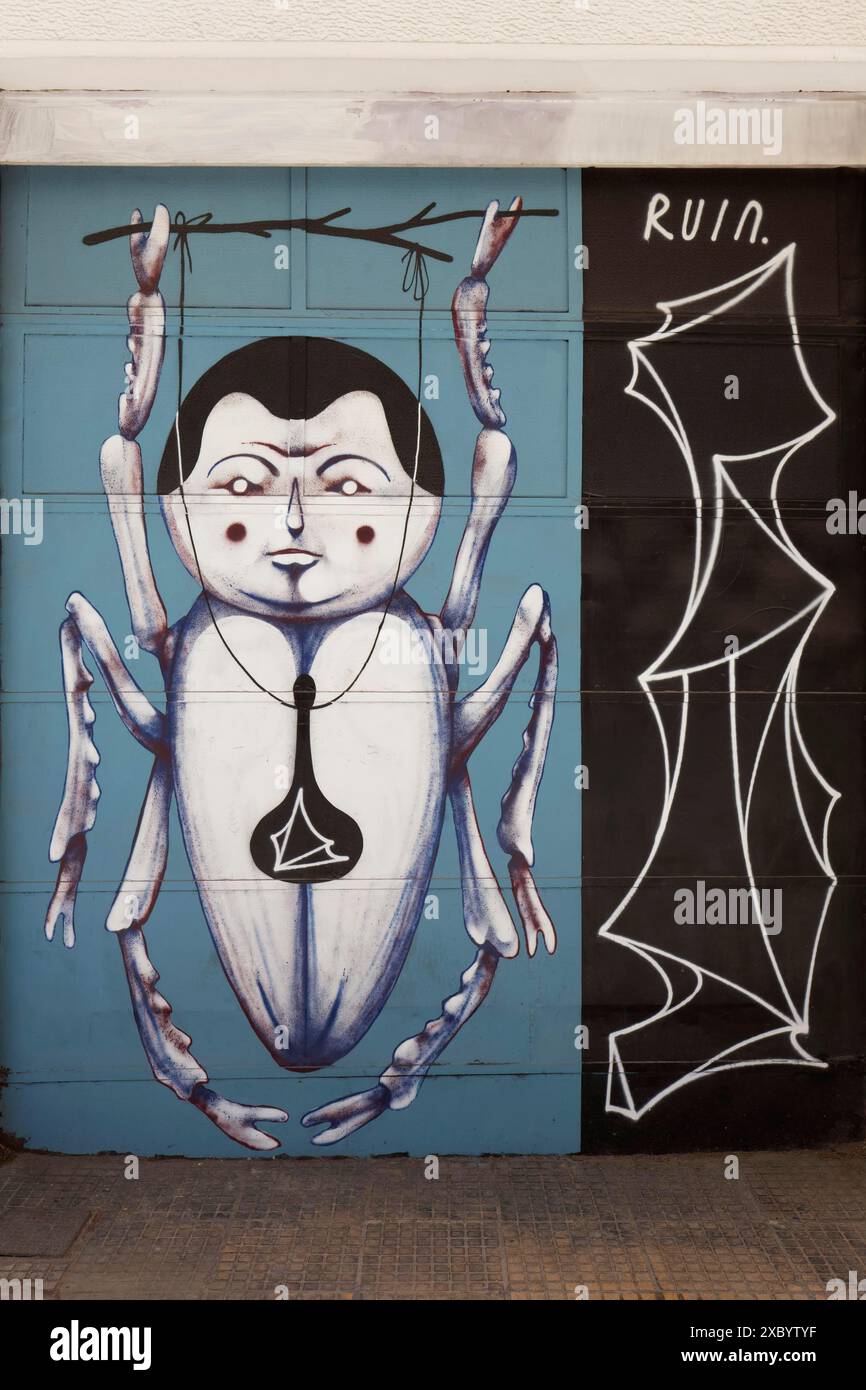 Bizarre beetle with human head, graffiti by Greek street artist Ruin ...