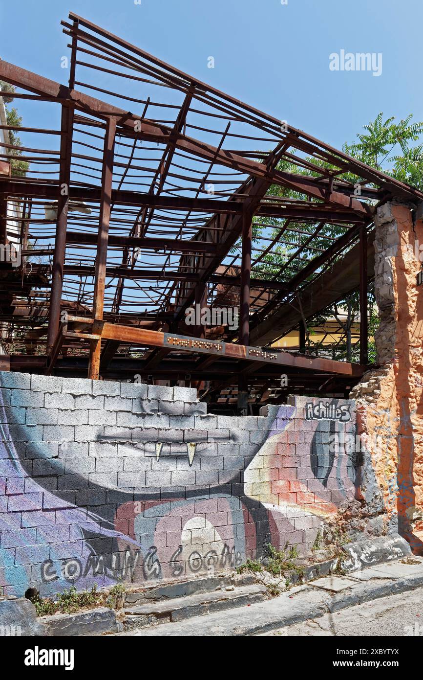 Ruins of a taverna with graffiti of a vampire, Coming. Soon, Psirri ...