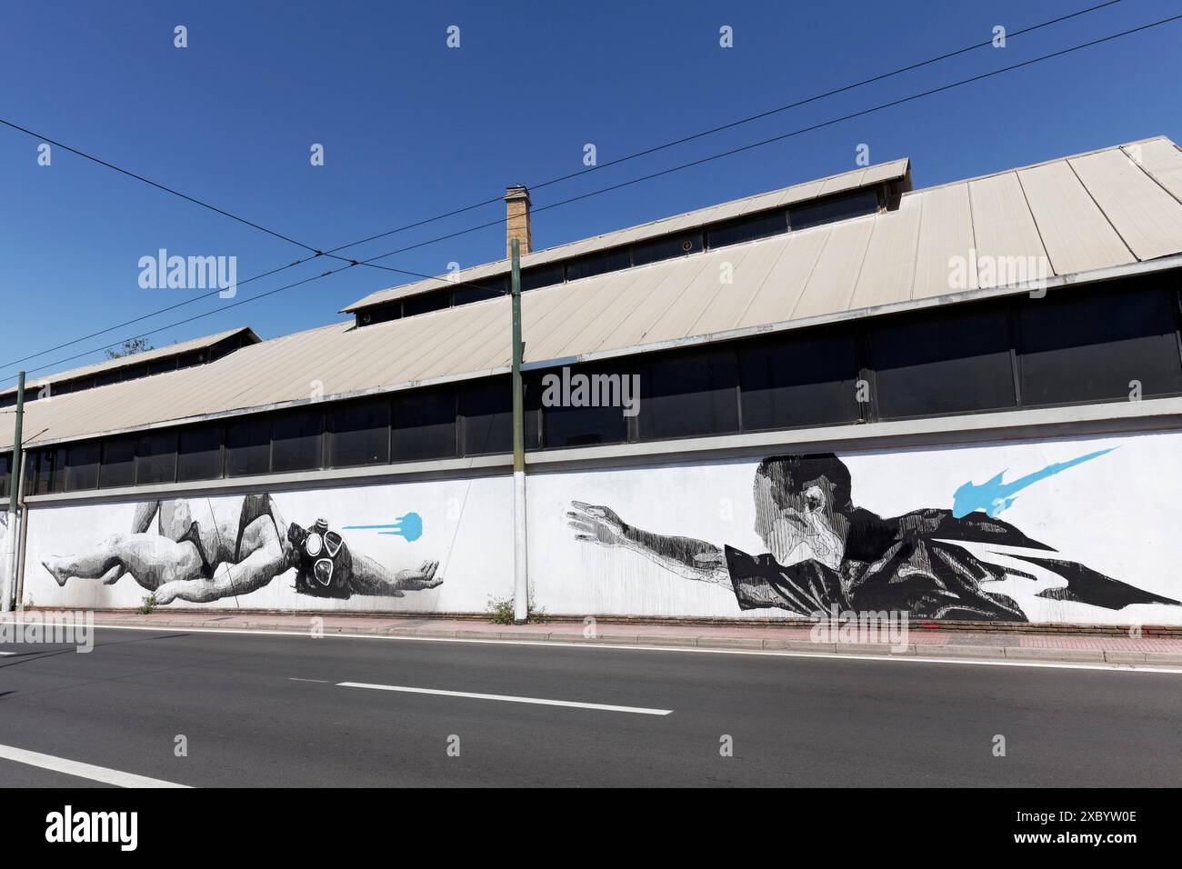 Man reaching for woman in bikini with diving mask, surreal mural in ...