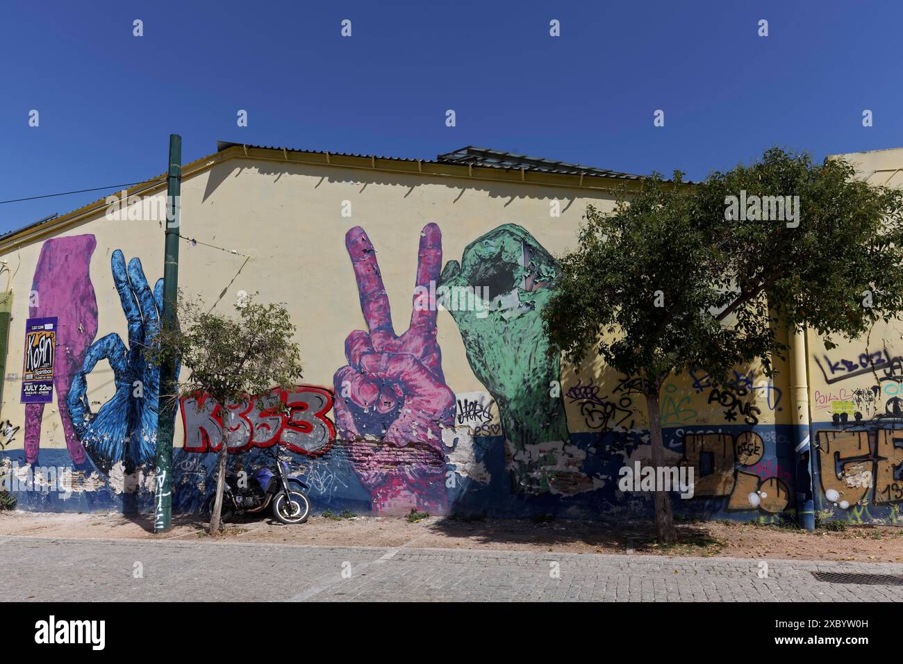 Graffiti with various gestures, Victory hand signs, street art in the ...