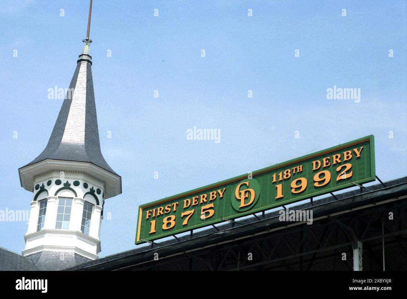 Louisville, Kentucky, U.S.A., 1992. Sign at the Churchill Downs horse ...