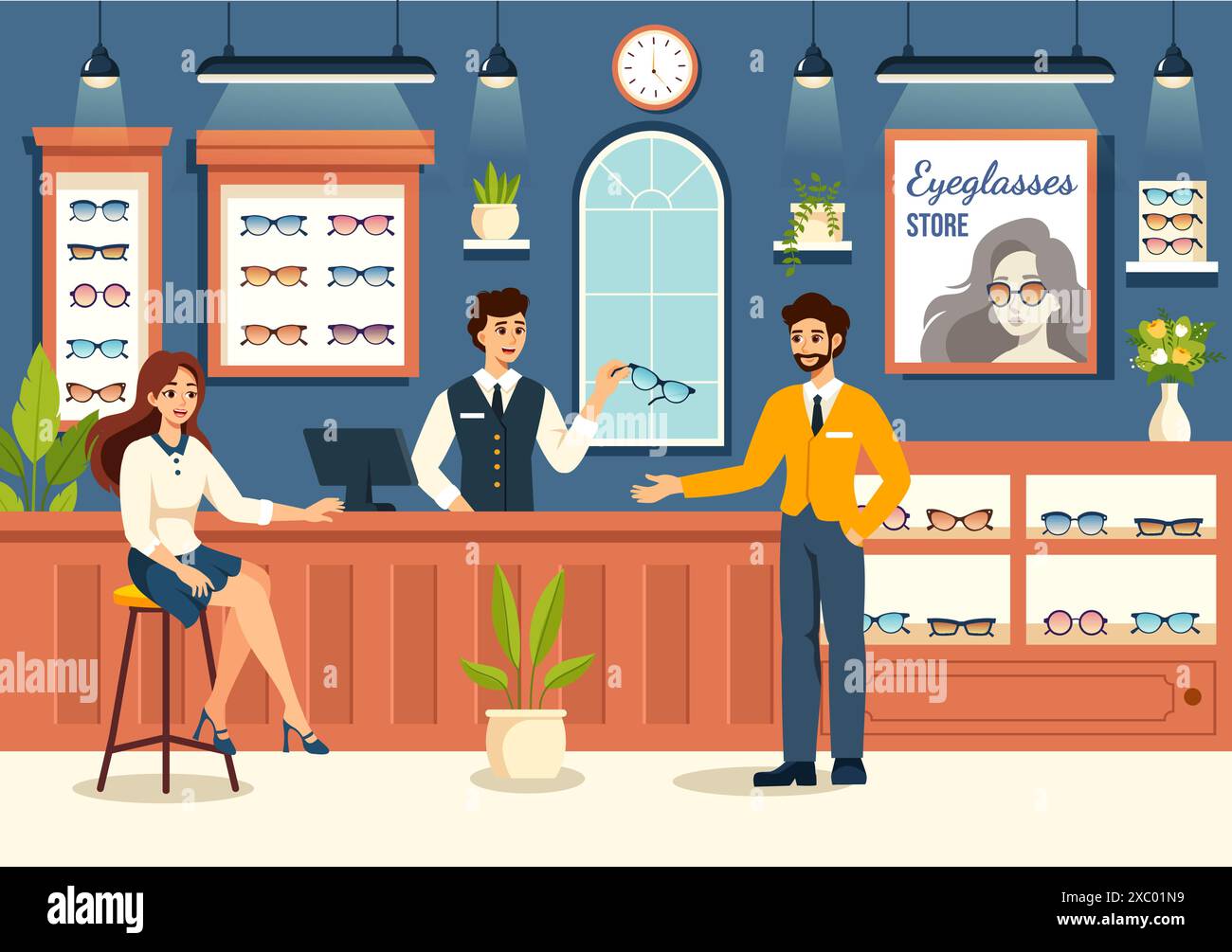 Vector Illustration of an Eyeglasses Store or Optical Shop featuring ...