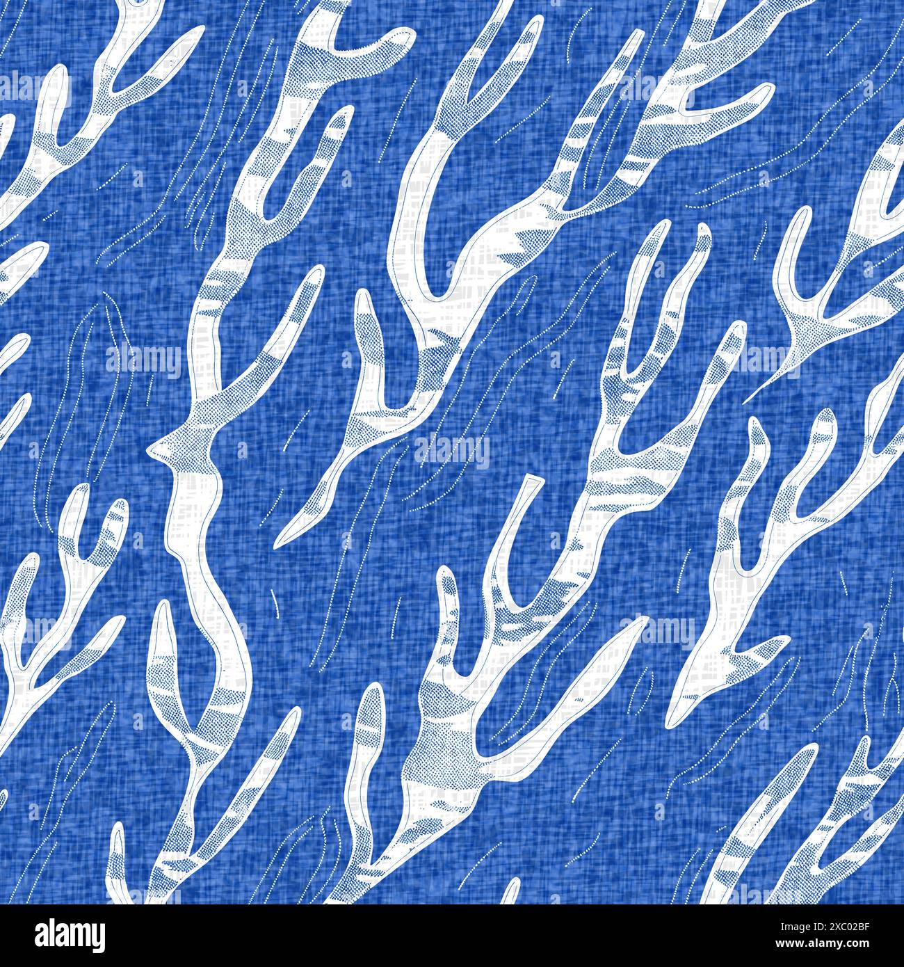 Whimsical seaweed kelp coastal electric blue beach pattern. Batik ...