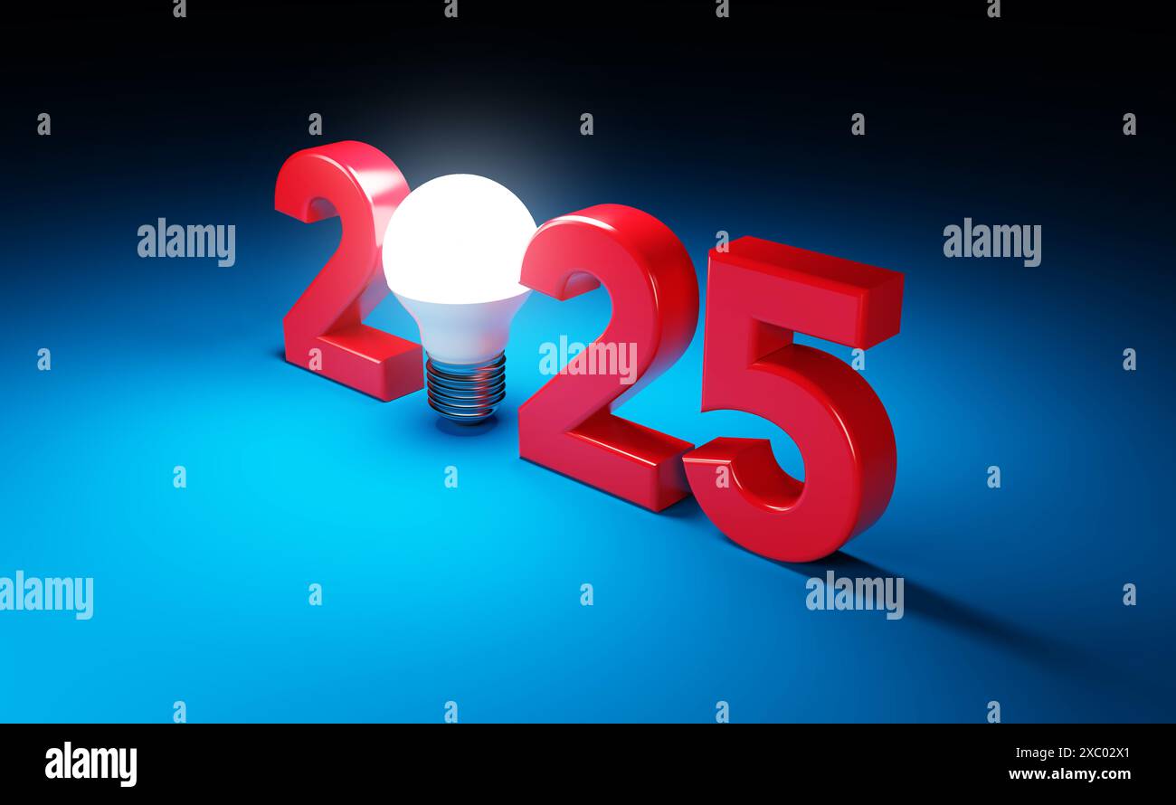 New Year 2025 Creative Design Concept with LED Bulb - 3D Rendered Image ...