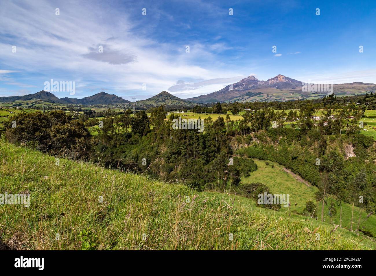 Ilinizas Volcano, Andean landscape with its crop fields and mountains ...