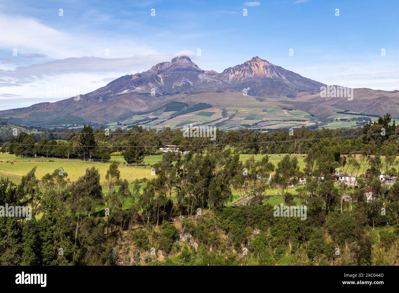 Ilinizas Volcano, Andean landscape with its crop fields and mountains ...