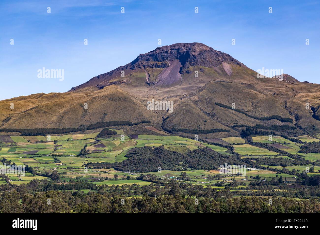 Corazón Volcano, Andean landscape with its crop fields and mountains ...