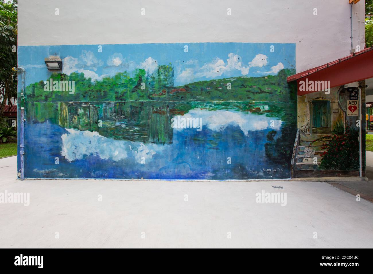 Wall mural waterscape painted by local artist Belinda Low. Singapore ...