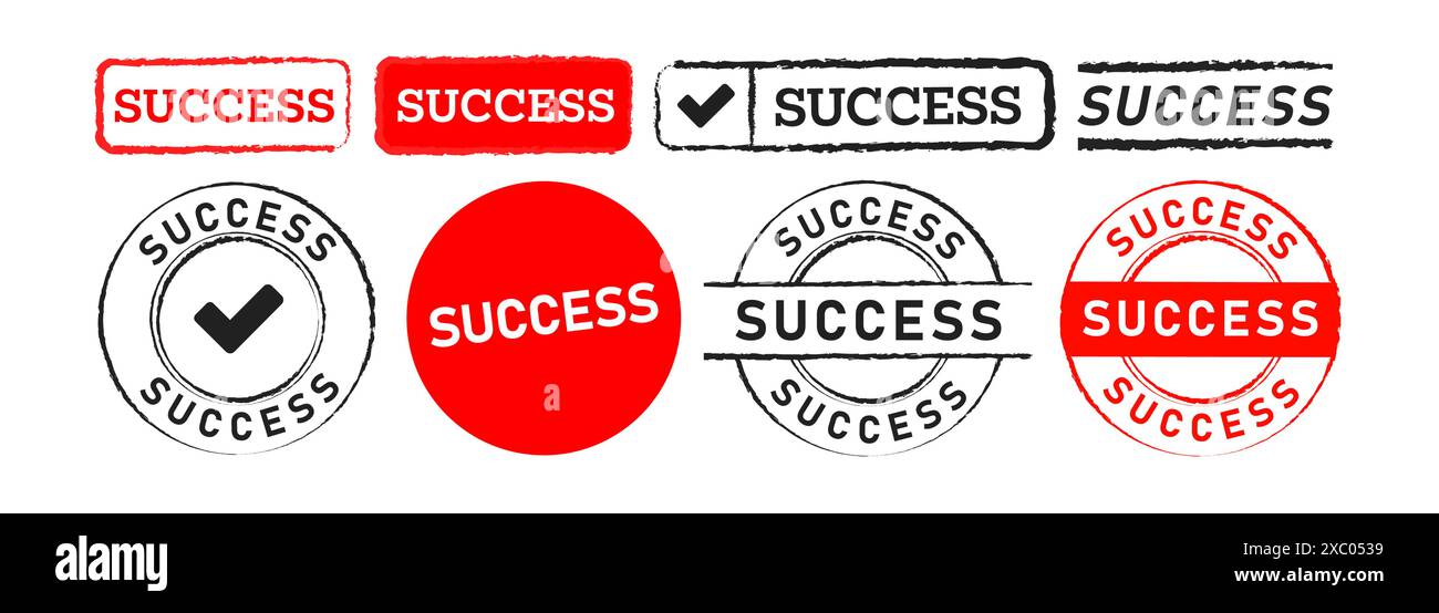 red and black color rubber stamp success labels ticker for approve ...
