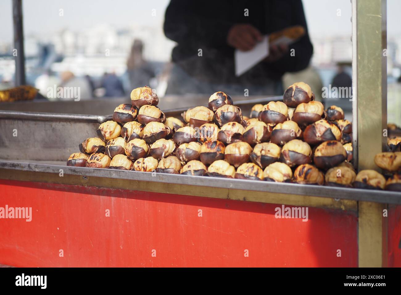 traditional Istanbul street food grilled chestnuts in a row Stock Photo ...