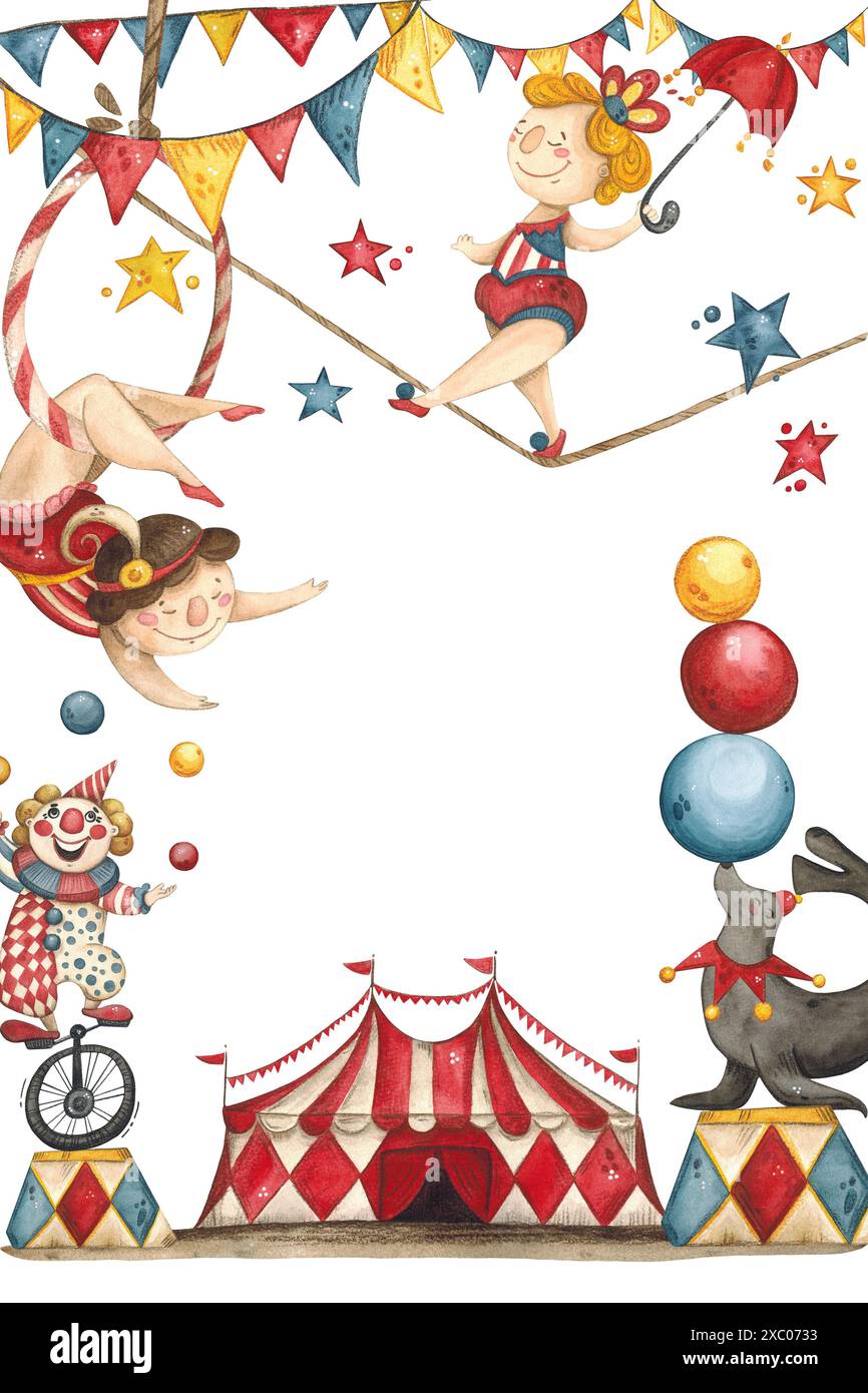 Colorful poster, circus, animals and performers against the background ...