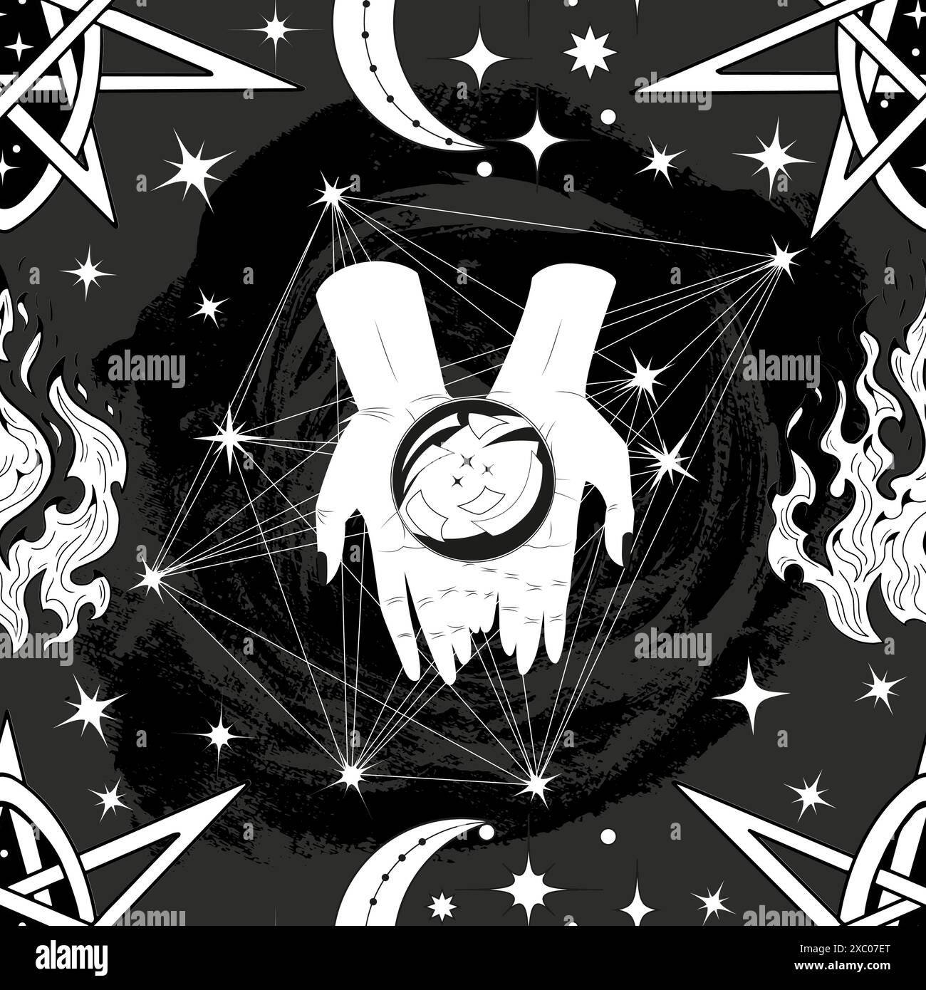 Seamless pattern with hands of fortune teller, magic crystal ball and ...