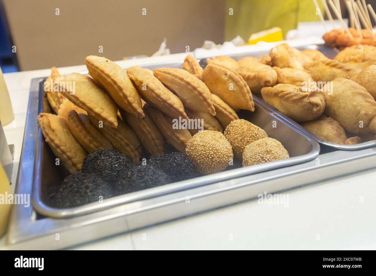 Display of the tasty traditional famous fried curry puff for hungry ...