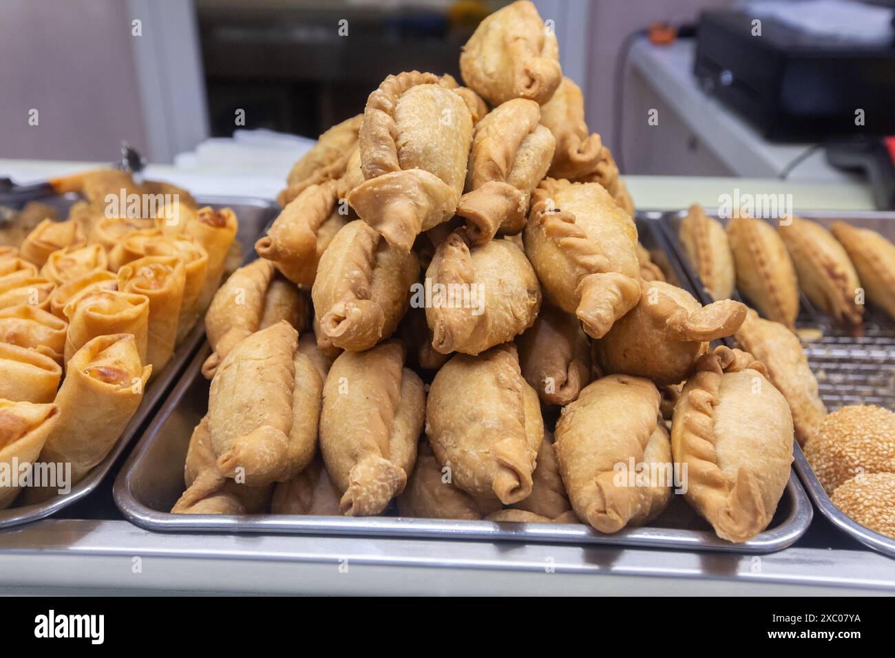 Display of Old Chang Kee delicious popular snack curry puff stack up in ...