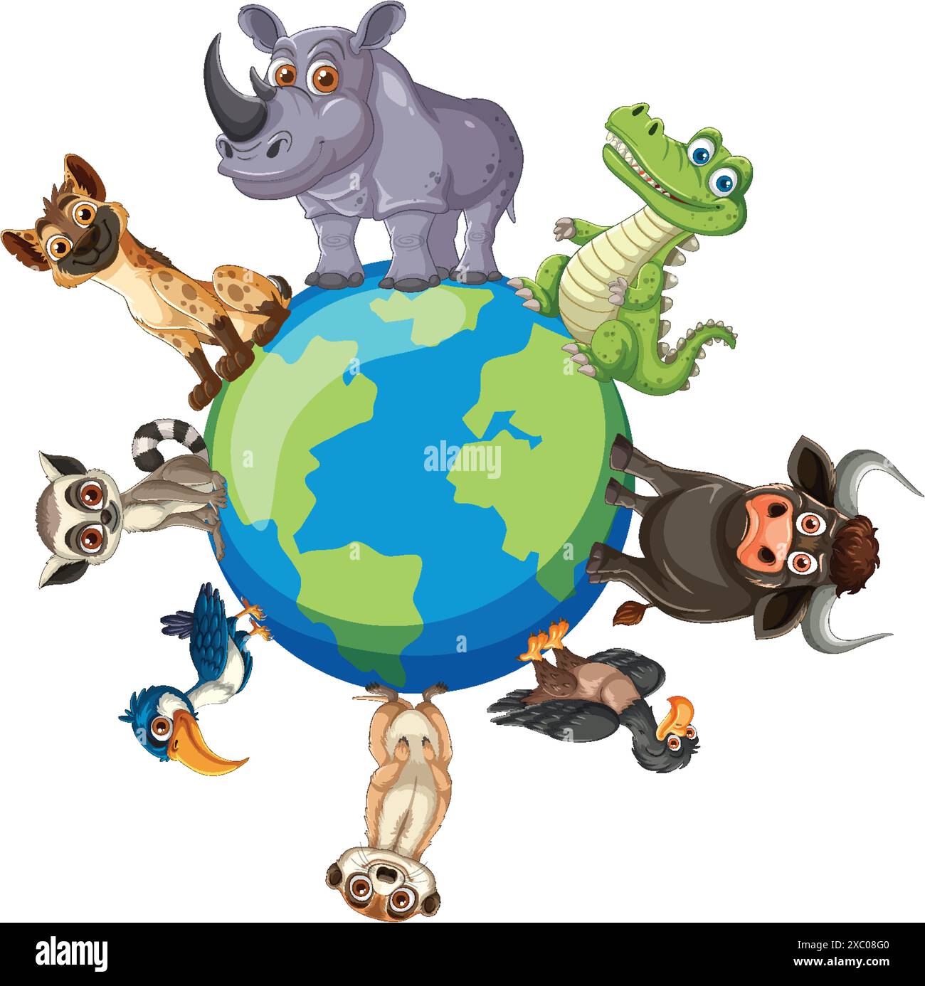 Various animals surrounding the Earth globe Stock Vector Image & Art ...