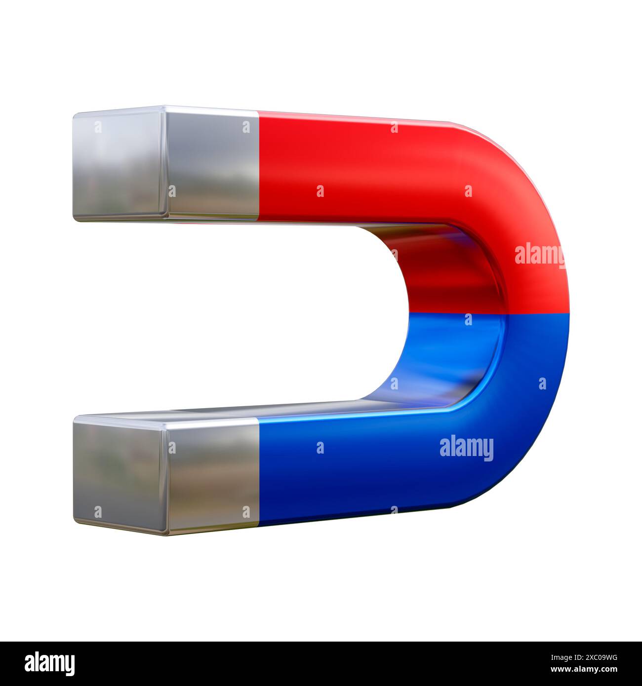3D Curved horseshoe metal magnet with red and blue poles of positive ...