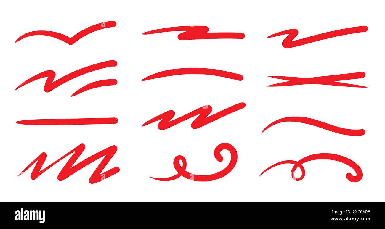 Red squiggle brush scribble underline. Marker pen emphasis highlight ...