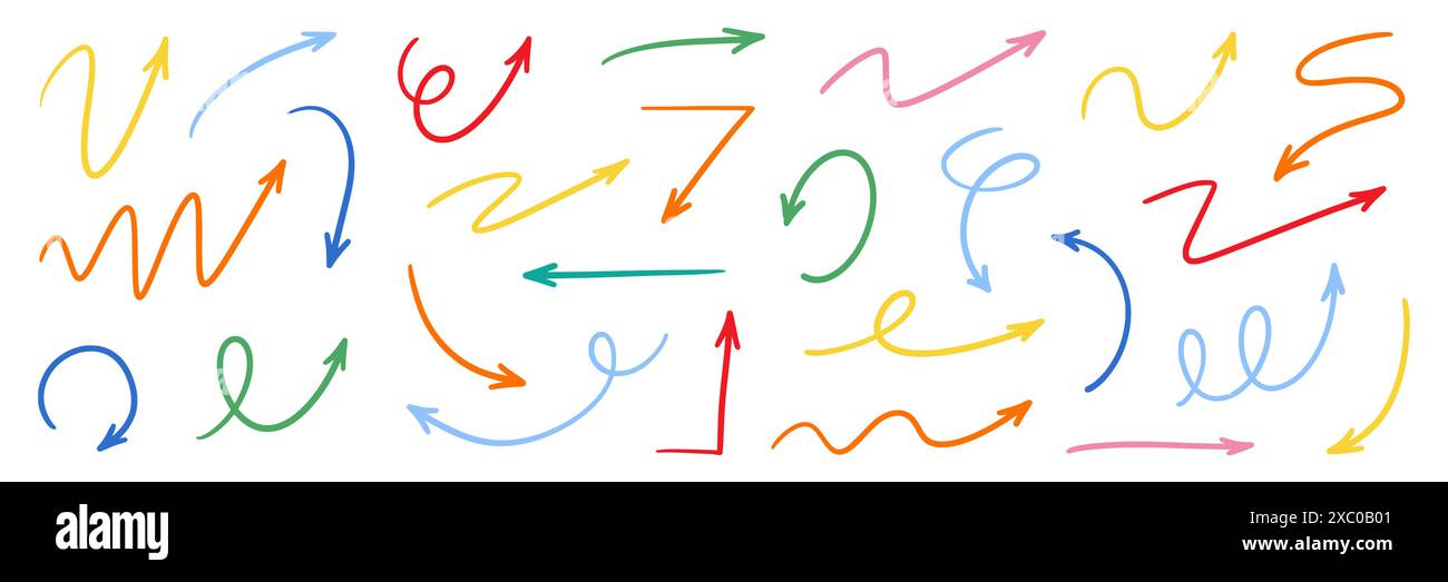 Arrow vector hand drawn sketch icon set. Doodle sketch hand drawn color ...