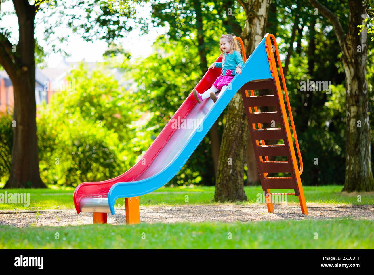 Kids explore nature. Children play in sunny park. Child on playground ...